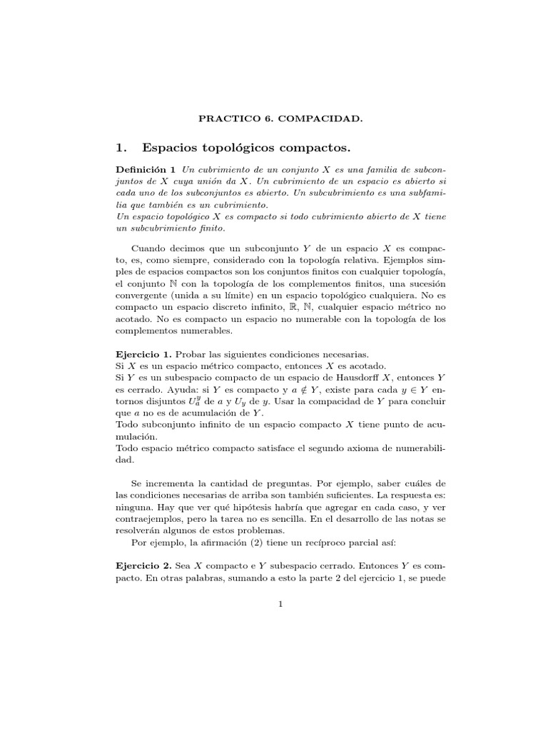 Compacidad en Espacios Topológicos | PDF | Espacio compacto | Espacio ...