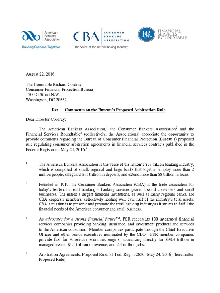 Letter To CFBP | PDF | Class Action | Lawsuit