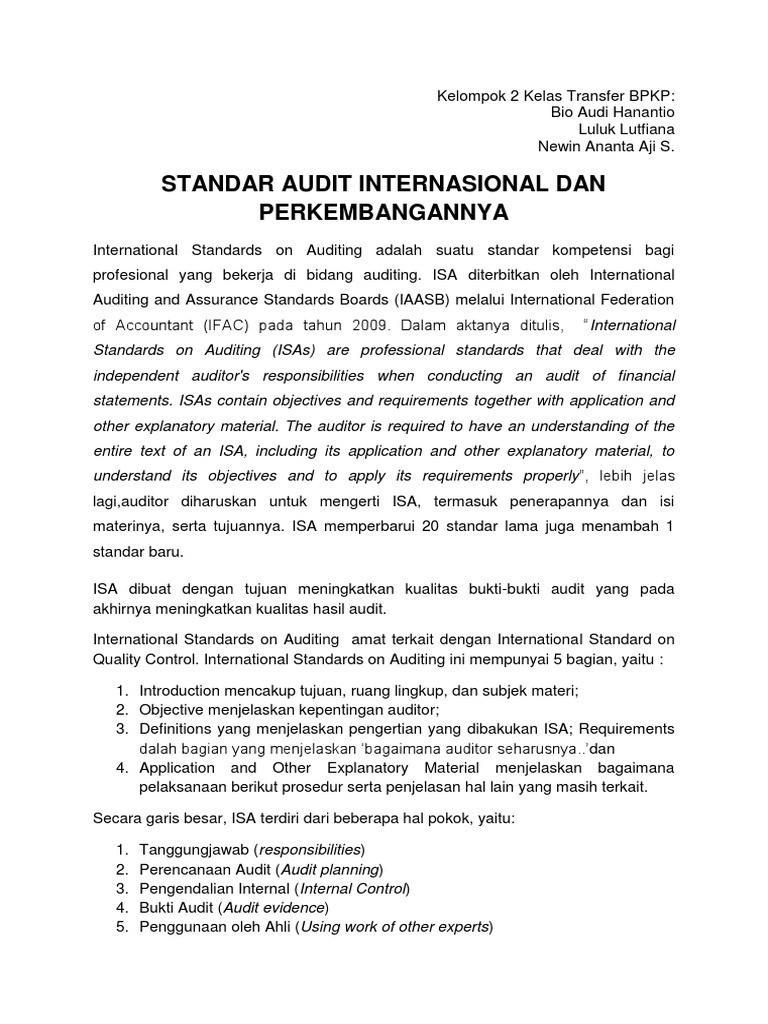Standar Audit Internasional Dan Perkembangannya | PDF