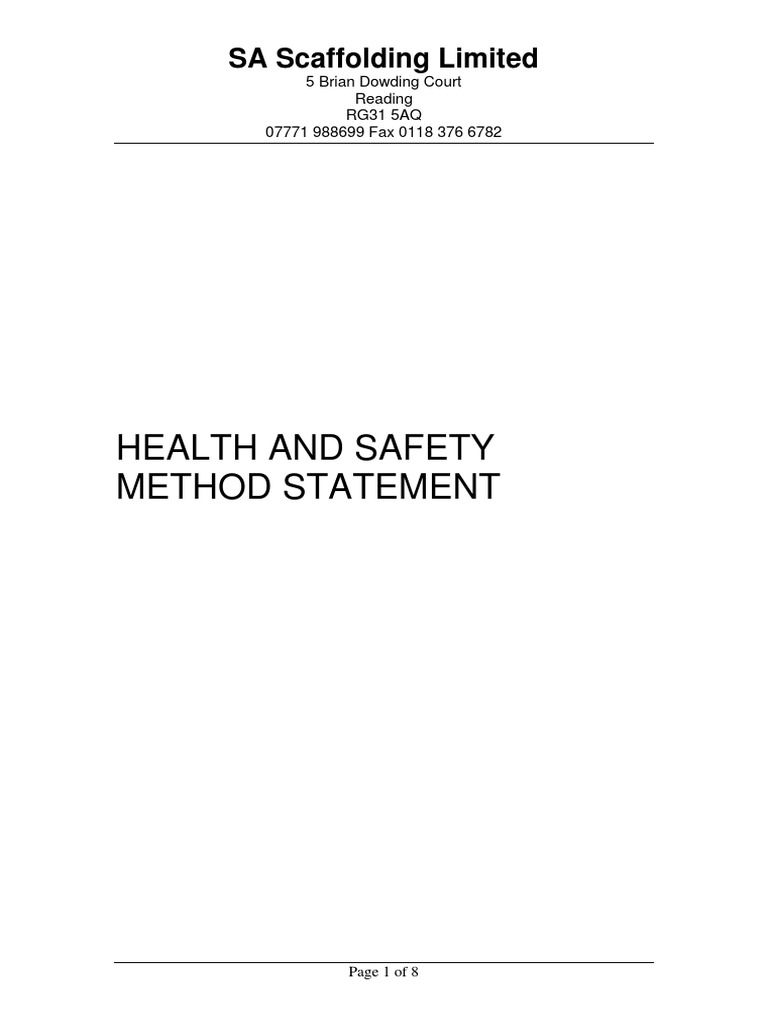 Health and Safety Method Statement: SA Scaffolding Limited | PDF ...