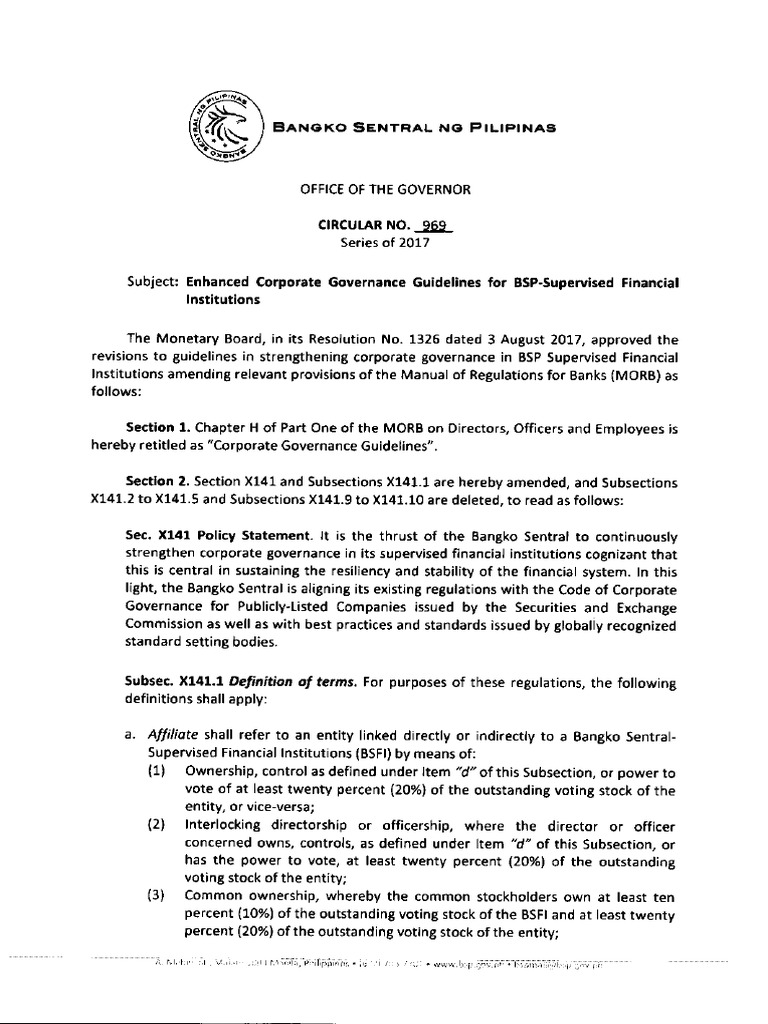 BSP Circular 969 | PDF | Board Of Directors | Internal Audit