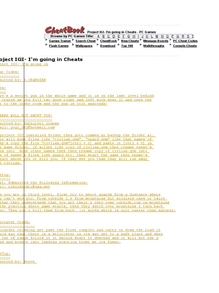Project IGI-I'm Going in Cheats | PDF | Cheating In Video Games ...