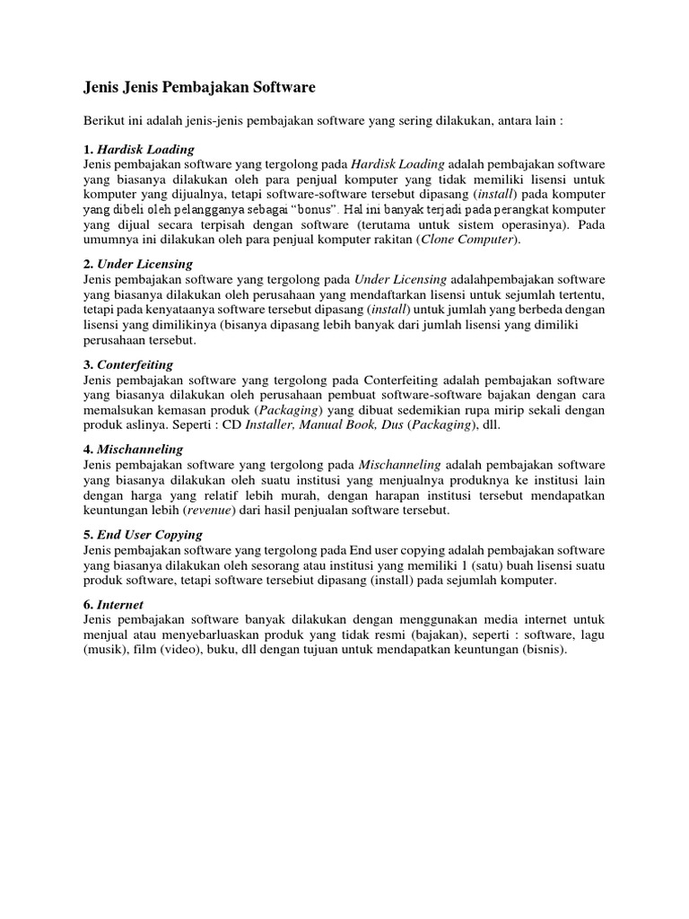 Jenis-Jenis Pembajakan Software | PDF
