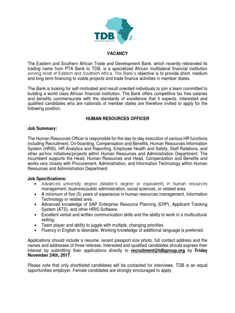 Job Advert Human Resources Officer | PDF | Accountability | Employment