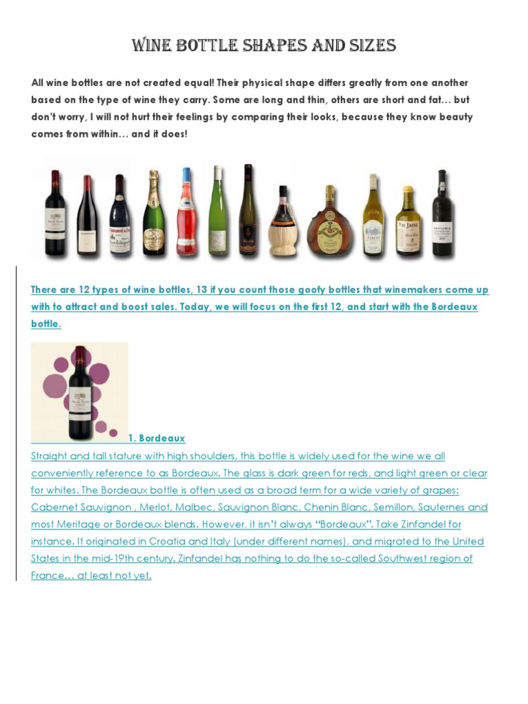 Types and Shapes of Wine Bottles | PDF | Wine | Grape