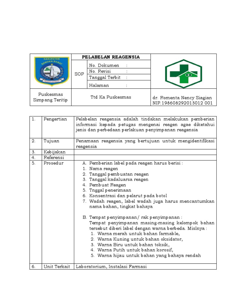 Pelabelan Reagensia Laboratorium Puskesmas | PDF