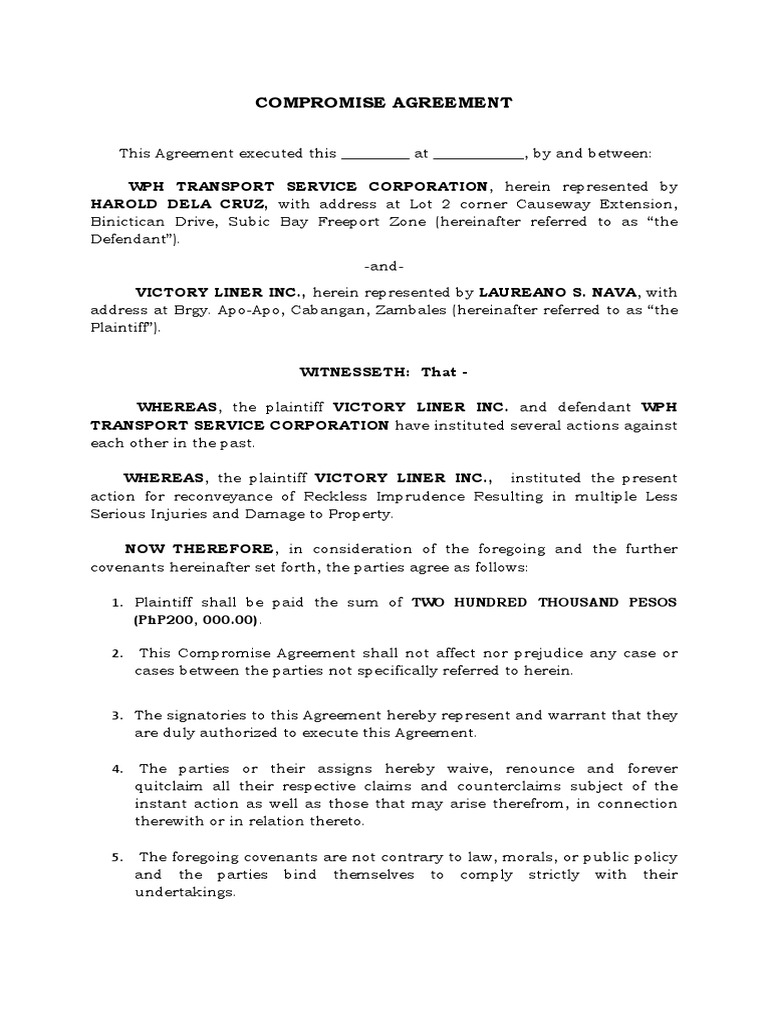 WPH - Compromise Agreement | PDF | Legal Concepts | Common Law