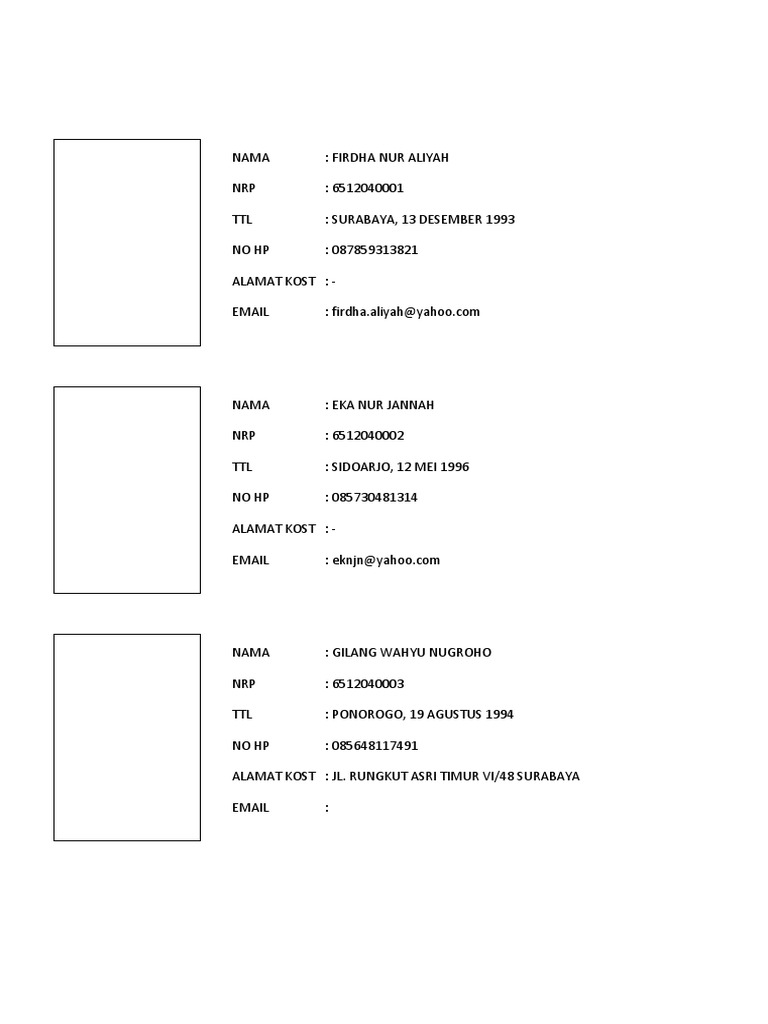 Biodata Tk3 Angkatan 2012 | PDF