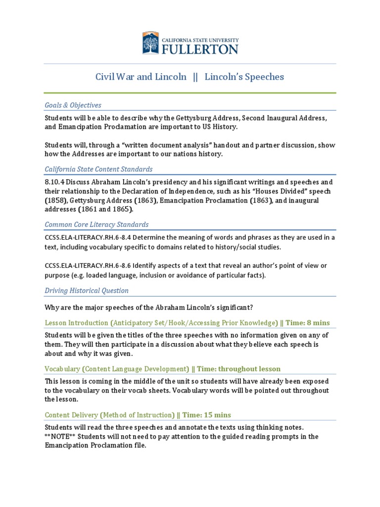 Lincolns Speeches | PDF | Vocabulary | Abraham Lincoln
