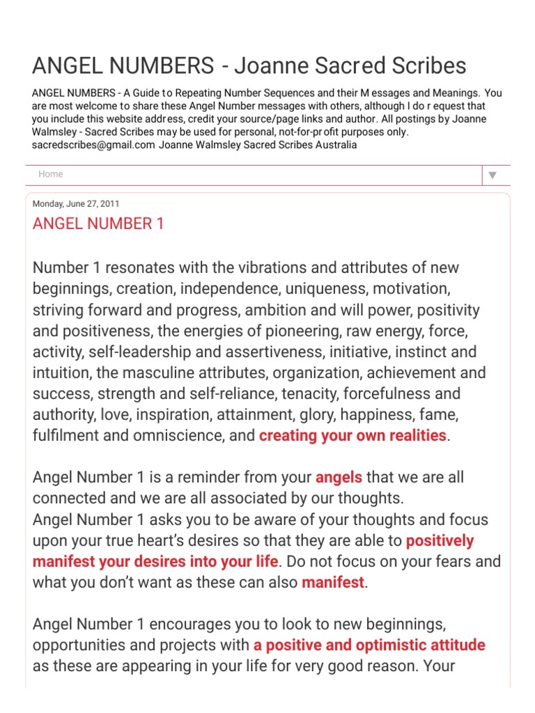 Angel Numbers - Joanne Sacred Scribes - Angel Number 1 | PDF