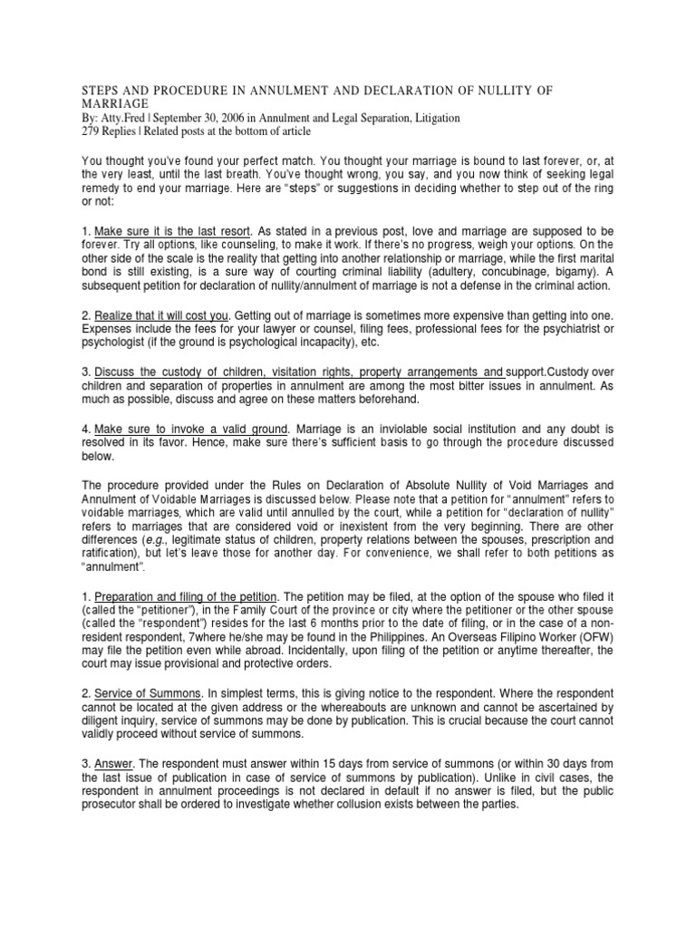 Steps and Procedure in Annulment and Declaration of Nullity of Marriage ...
