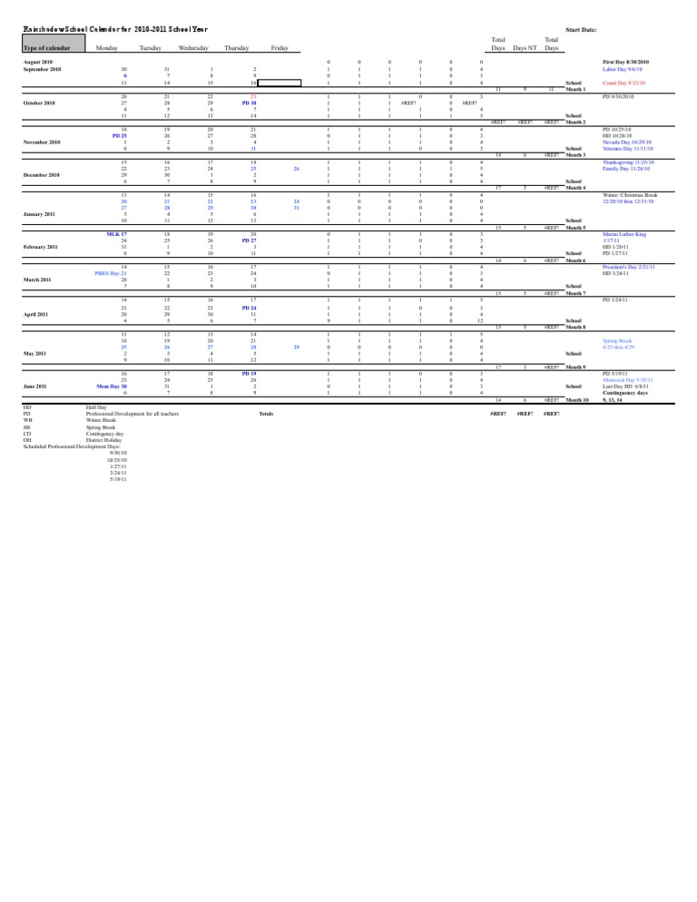 2010-2011 School Calendar | Download Free PDF | Observances | Holidays