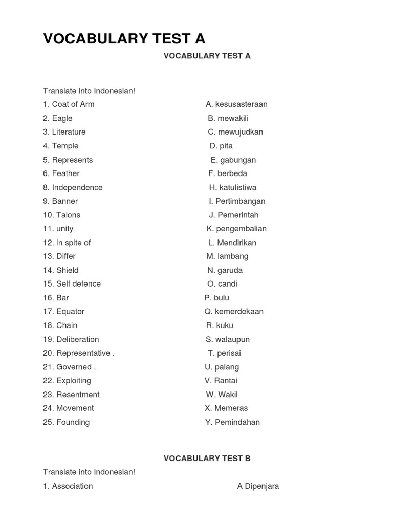 Vocabulary Test A | PDF
