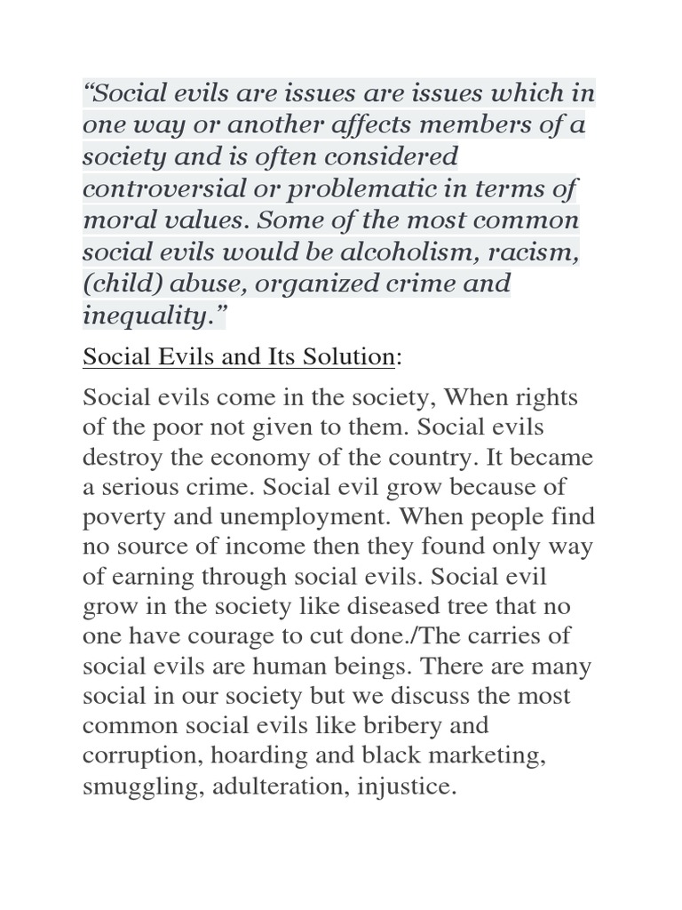 Social Evils and Its Solution | PDF | Sexism | Poverty