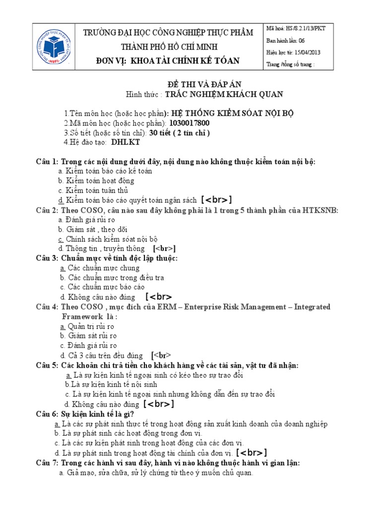 Trắc Nghiệm KSNB Nop KHAO THI Ch | PDF