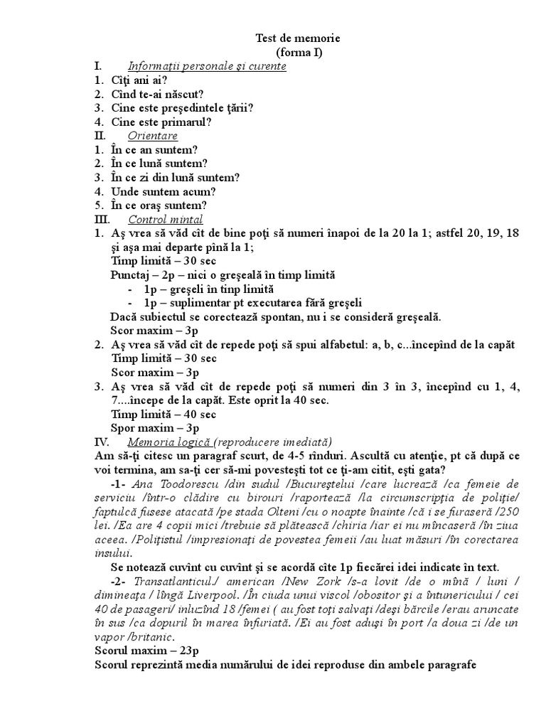 Test de Memorie | PDF