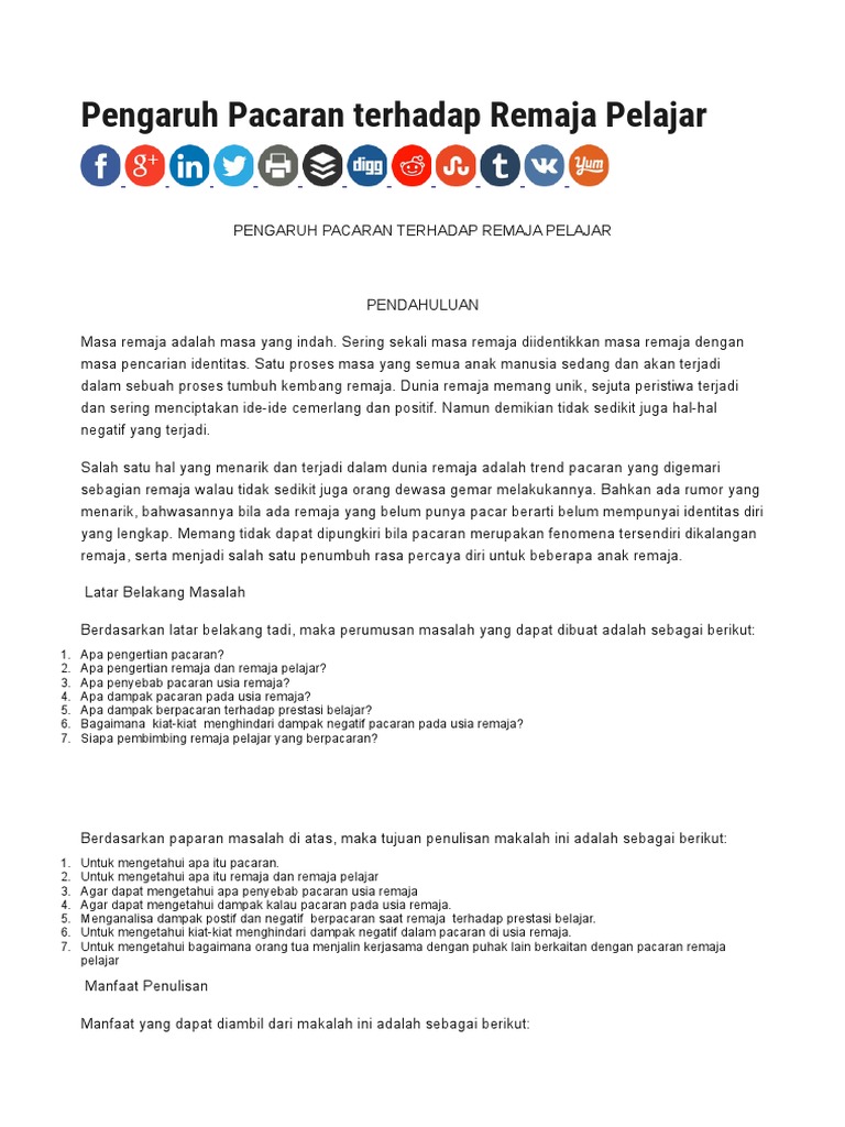 Pengaruh Pacaran Terhadap Remaja Pelajar | PDF | Gaya Hidup