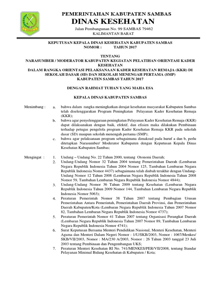 SK Narasumber-Kader Kesehatan Remaja KKR | PDF | Kesehatan Holistik