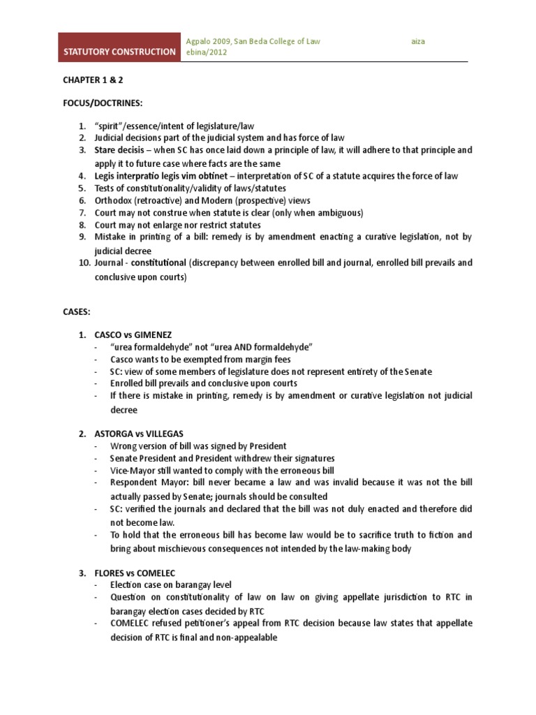 Statutory Construction Notes Cases and Legal Maxims Agpalo | PDF ...