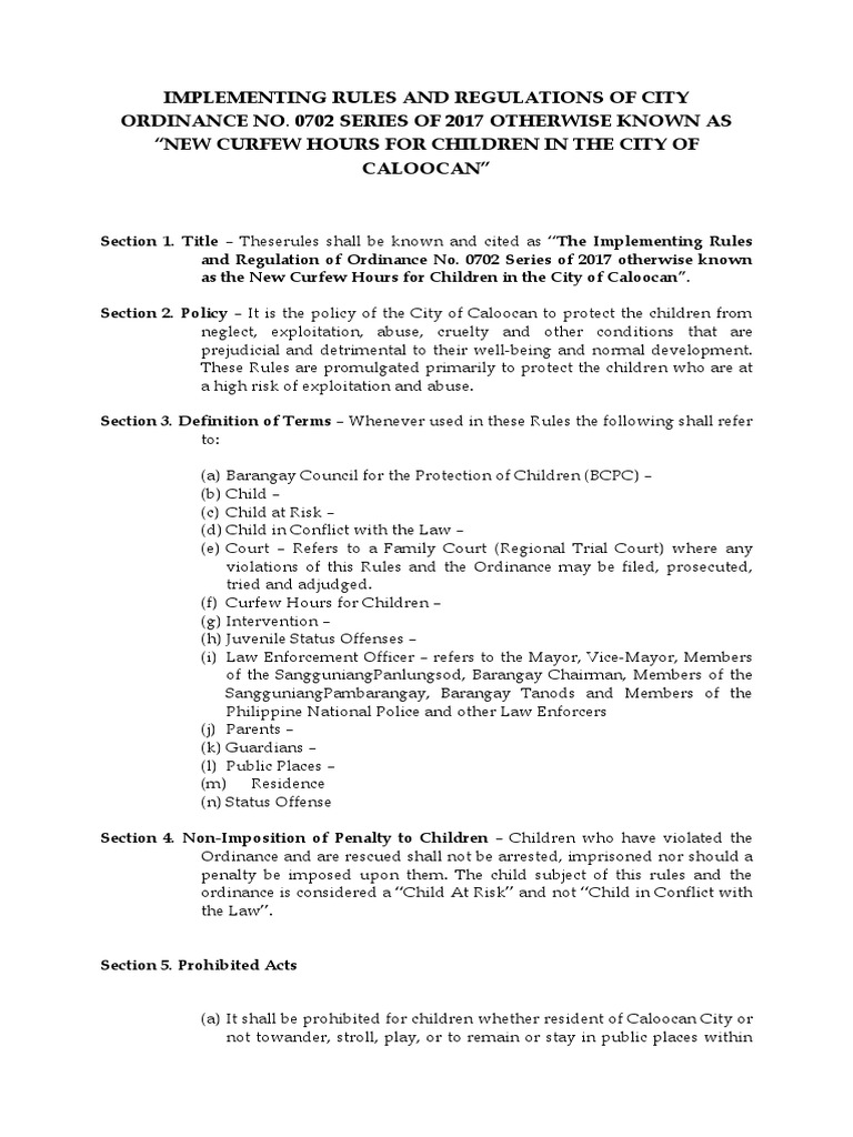 Implementing Rules And Regulations Of City Ordinance No. 0702 Series Of ...