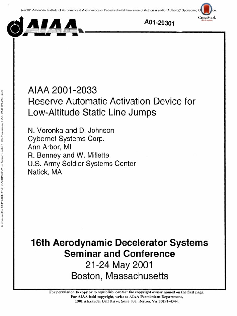 AIAA 2001-2033 Reserve AAD For Low-Alt Static Line Jumps | PDF ...