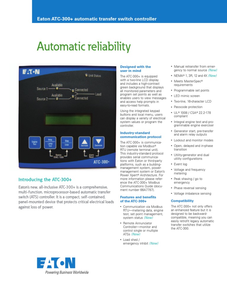 Automatic Reliability: Eaton ATC-300+ Automatic Transfer Switch ...