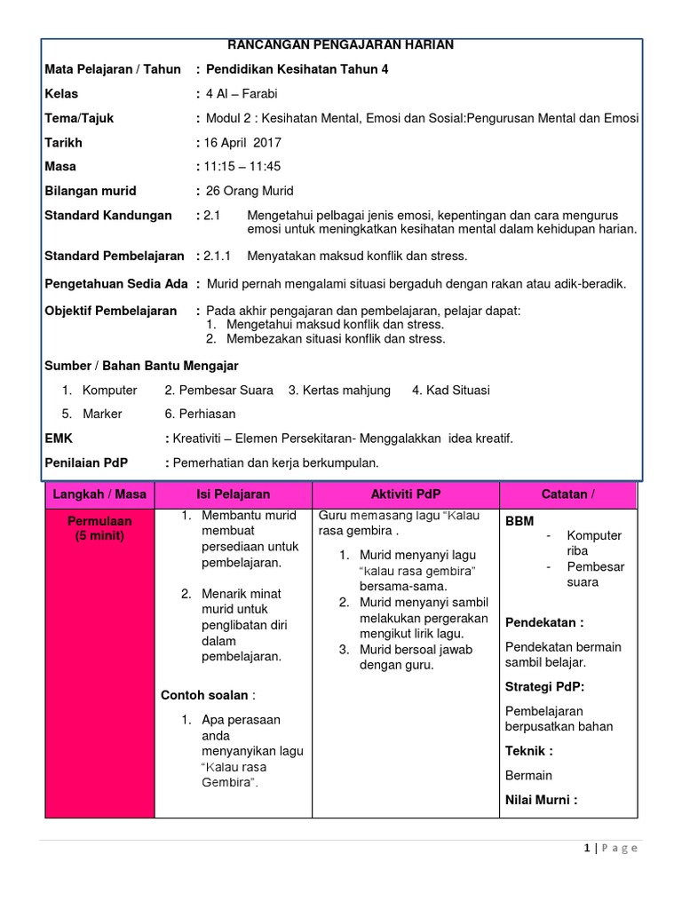RPH Pendidikan Kesihatan | PDF
