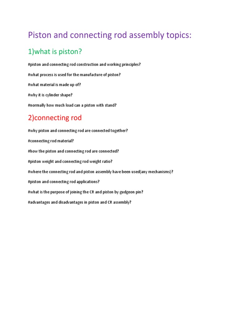 Piston and Connecting Rod Assembly Topics | PDF | Piston | Engine ...