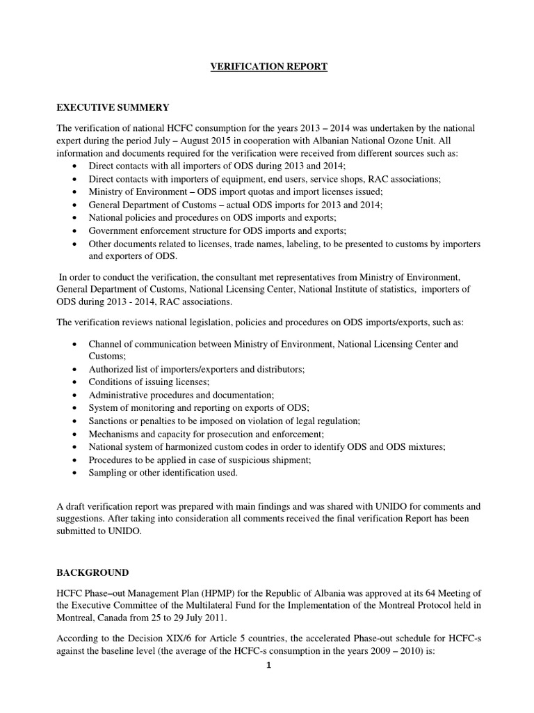HCFC Consumption Verification Albania | PDF | Chlorofluorocarbon | Air ...