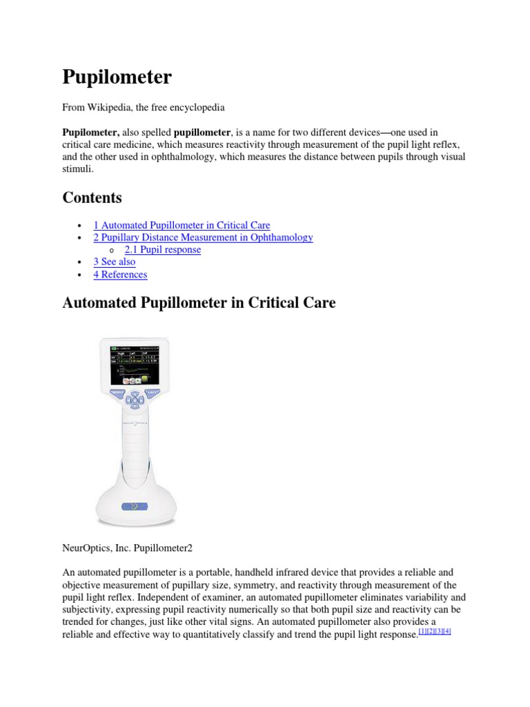 Pupilometer Pupilometer Also Spelled Pupillometer Is A Name For Two