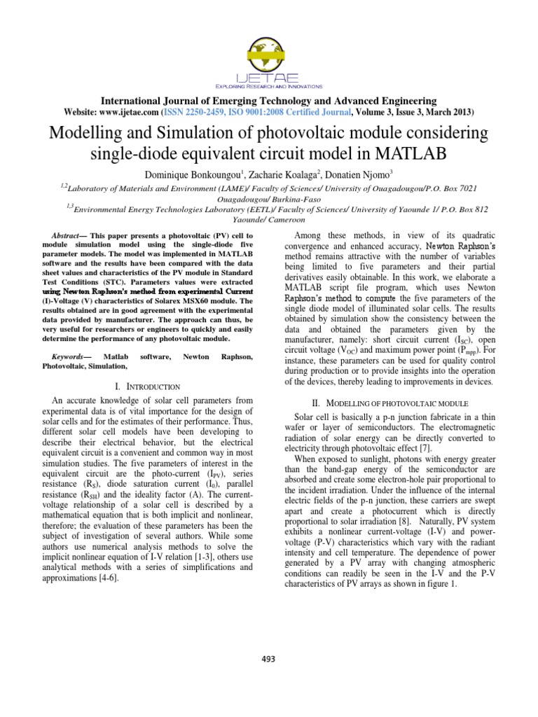 Modelling and Simulation of Photovoltaic Module Considering Single ...