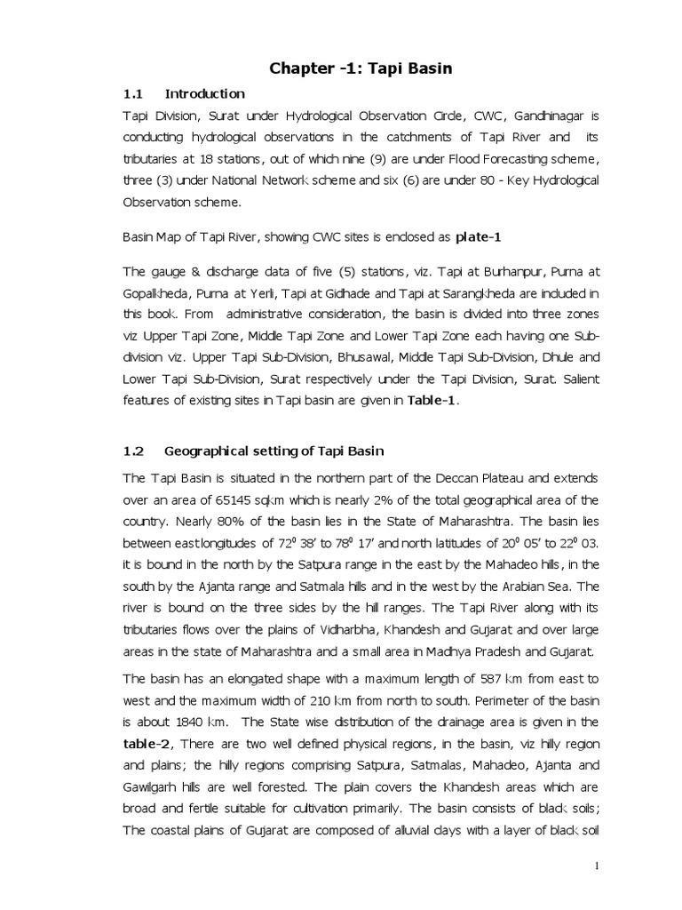 Hydrological Observations of the Tapi River Basin: An Overview of River ...