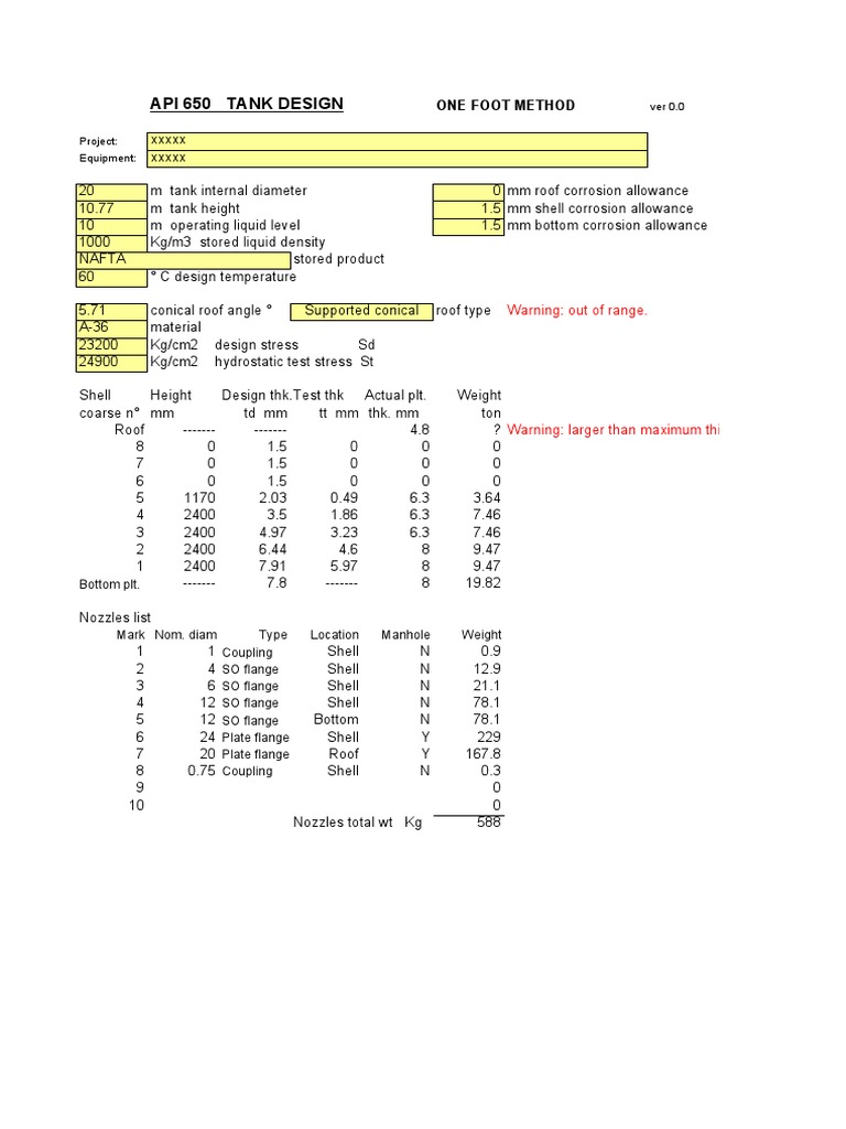 Api 650 Tank Design: One Foot Method | PDF | Materials | Applied And ...