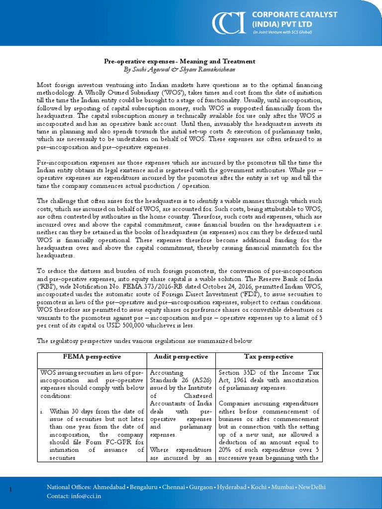 Pre Operative Expenses Meaning and Treatment | PDF | Expense ...