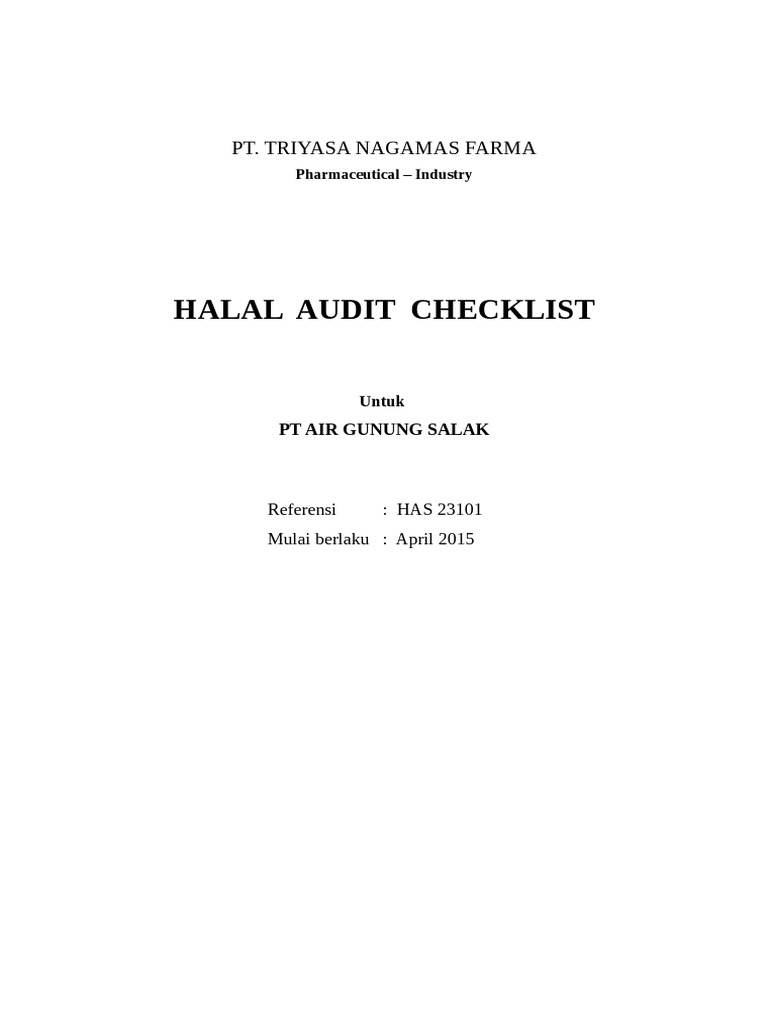 Checklist Audit Halal PT Triyasa | PDF