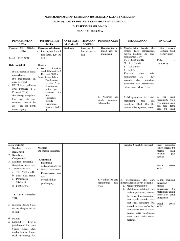 Manajemen Asuhan Kala 1 Fase Laten | PDF