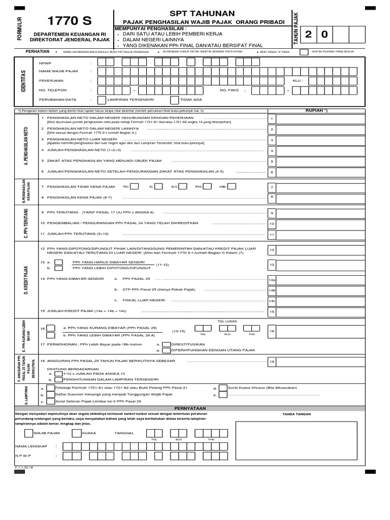 Formulir 1770 S SPT Tahunan WP Orang Pribadi Sederhana | PDF