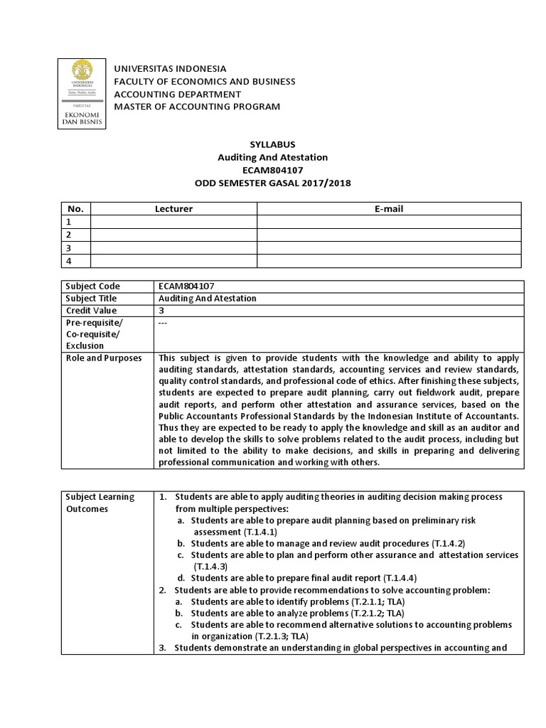 Preparing Auditors for the Profession: A Syllabus for the Auditing and ...