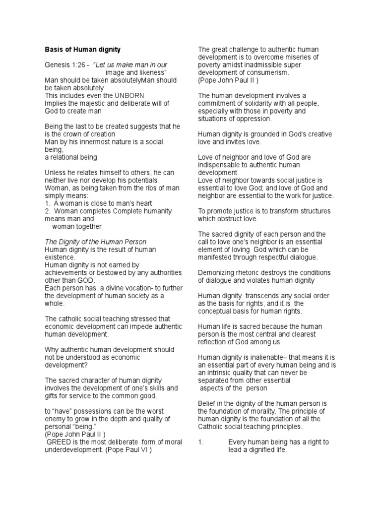 The Sacred Dignity of the Human Person | PDF | Catholic Social Teaching ...