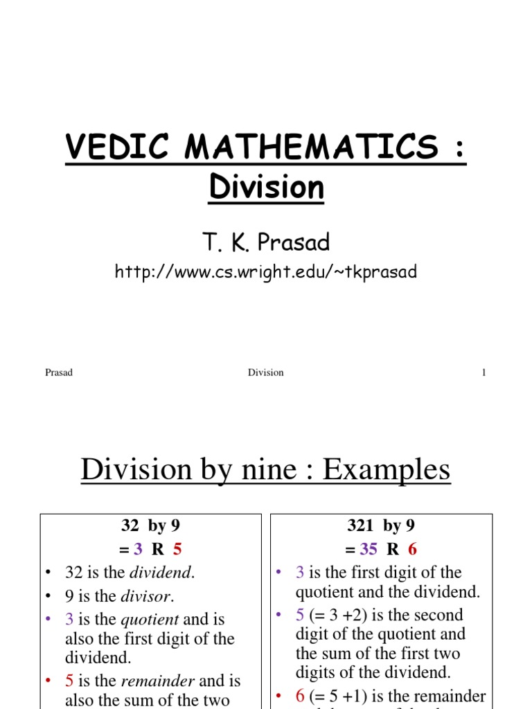 Vedic Mathematics: Division: T. K. Prasad | PDF | Division (Mathematics ...