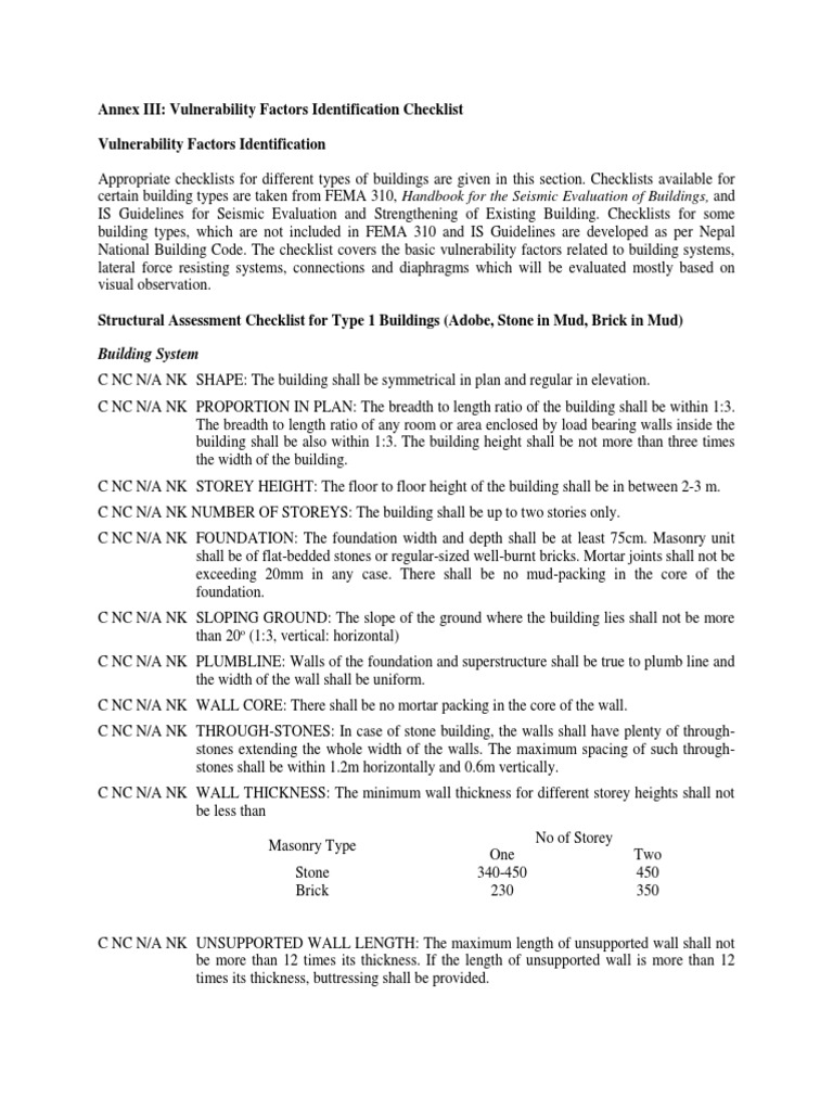 Structural Assessment Checklist | PDF | Masonry | Beam (Structure)