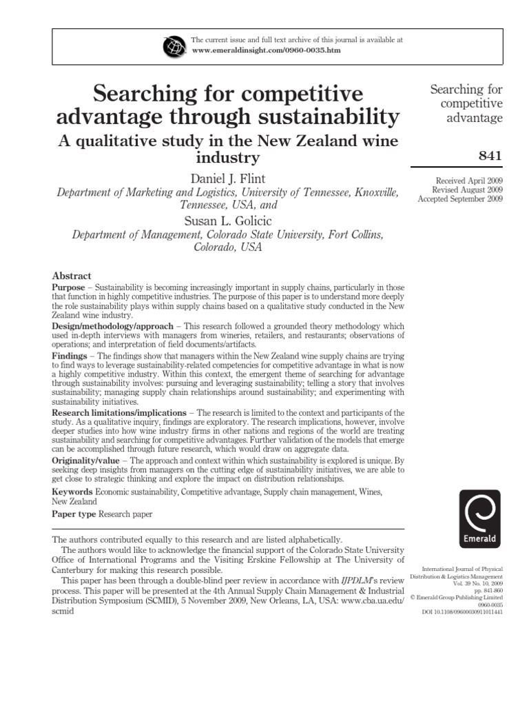 NZ-Competitive Advantage Through Sustainability | PDF