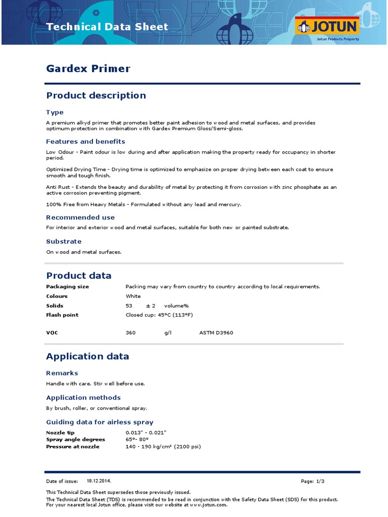 Gardex Primer: Technical Data Sheet | PDF | Paint | Ventilation ...