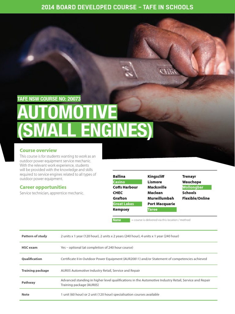 Automotive (Small Engines) : Tafe NSW Course No: 20073 | PDF | Further ...