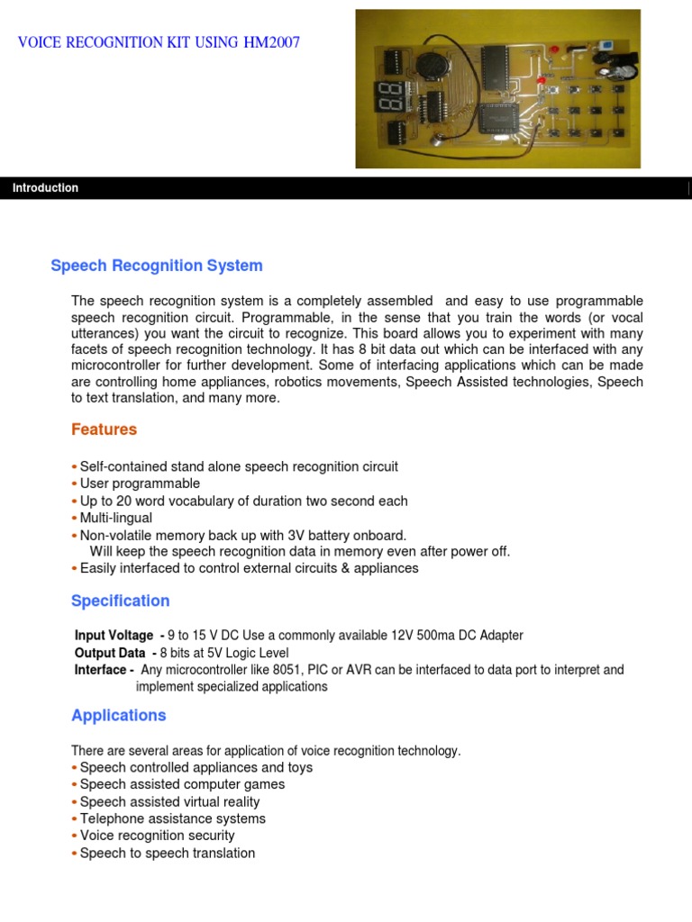 Speech Recognition Ic Hm2007 Kit | PDF | Speech Recognition ...