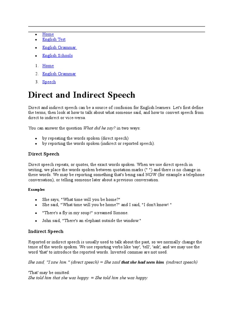 Direct and Indirect Speech Explained | PDF | Language Arts & Discipline