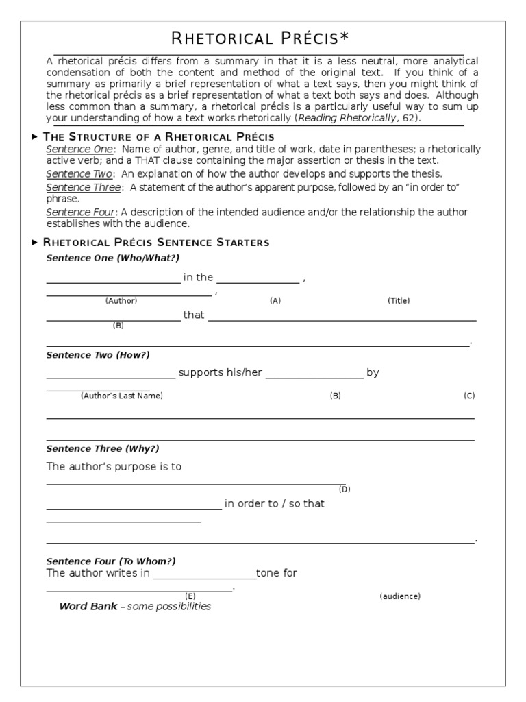 Rhetorical Precis-2 | PDF | Brontë Family | Sentence (Linguistics)