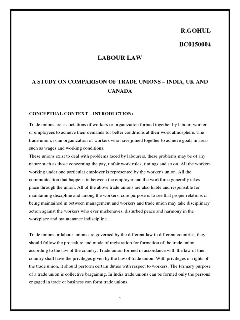 Comparing Trade Unions in India, the UK, and Canada: A Study of Their ...