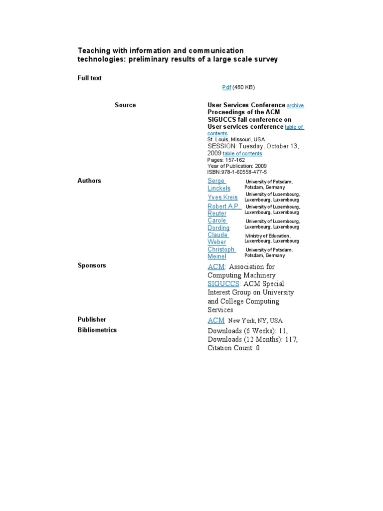 Teaching With Information and Communication Technologies: Preliminary ...