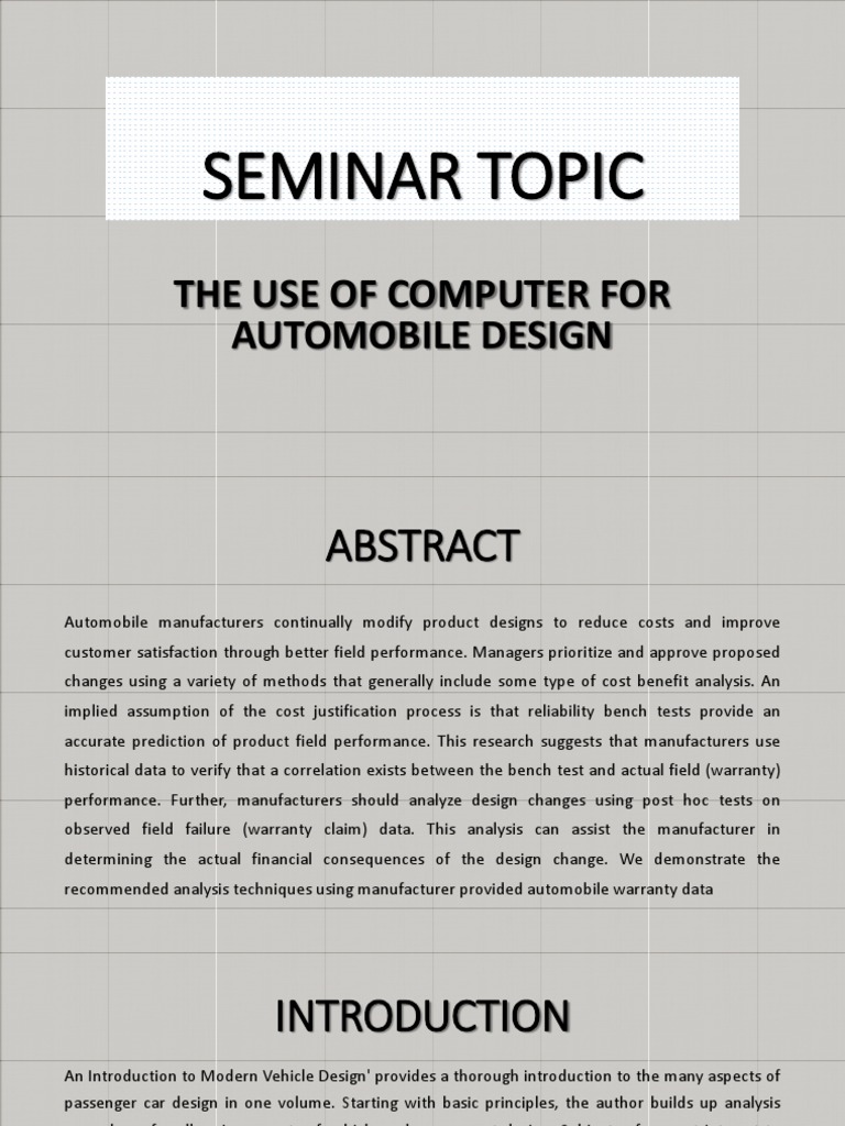 Seminar Topic: The Use of Computer For Automobile Design | PDF | Car ...